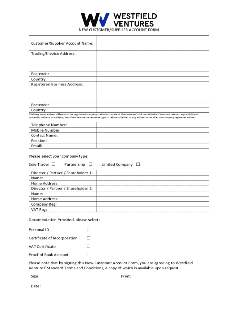 Fillable Online NEW CUSTOMER/SUPPLIER ACCOUNT FORM ... Fax Email Print ...
