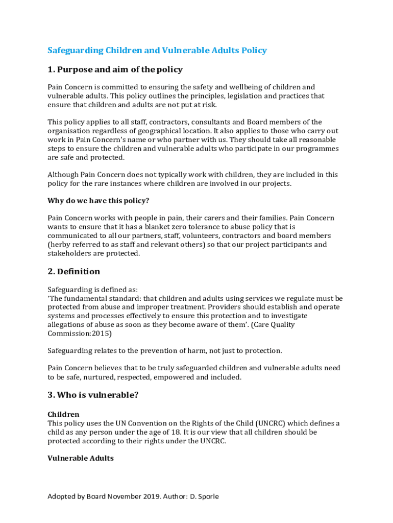 Fillable Online painconcern org Pain Concern's Safeguarding Children, Young People and ... Fax ...