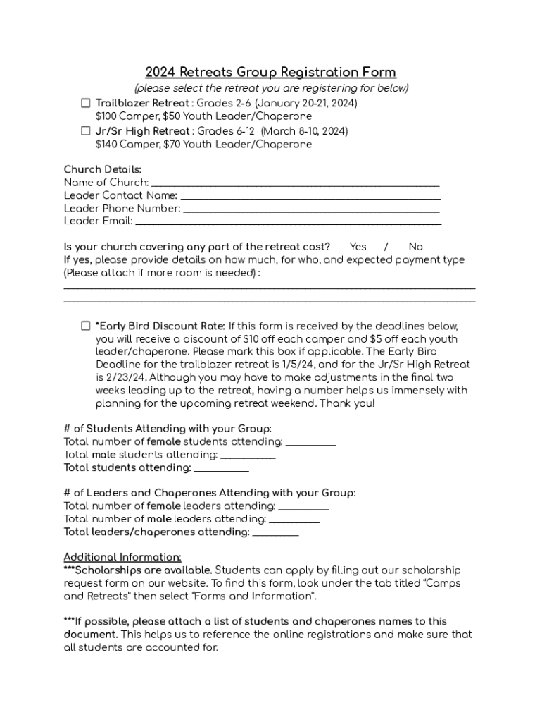 Fillable Online 2024 Retreats Group Registration Form Fax Email Print ...