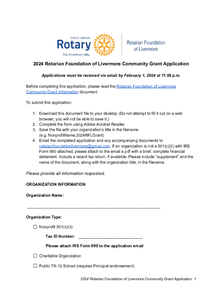 Fillable Online 2024 RFL Community Grant Application Form Fax Email ...