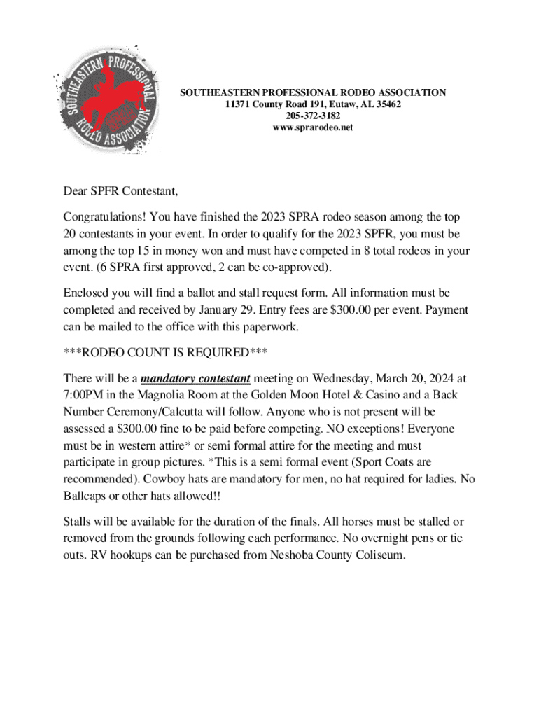 Fillable Online Dear SPFR Contestant, Congratulations! You have ...