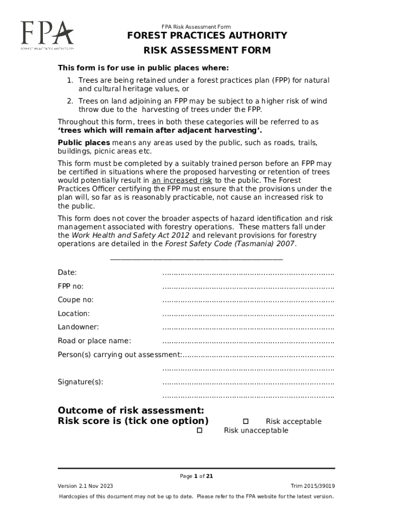 FPA Risk Assessment Doc Template | pdfFiller