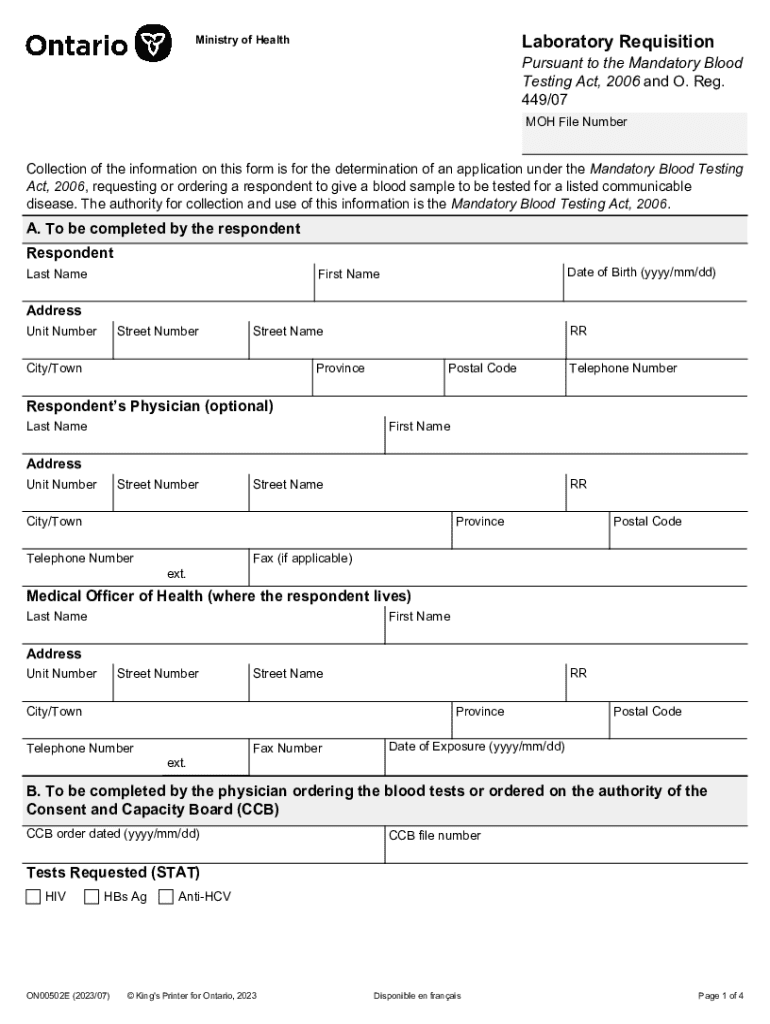 Fillable Online Laboratory Requisition, Pursuant to the Mandatory Blood ...