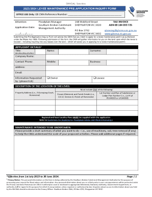 Fillable Online 2023/2024 LEVEE MAINTENANCE PRE-APPLICATION INQUIRY ...