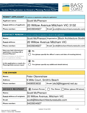 Fillable Online ECM10068055v1Planning Permit Application - Section 72 ...