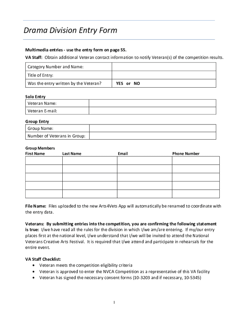 Drama Division Entry Form: Fill out & sign online | DocHub