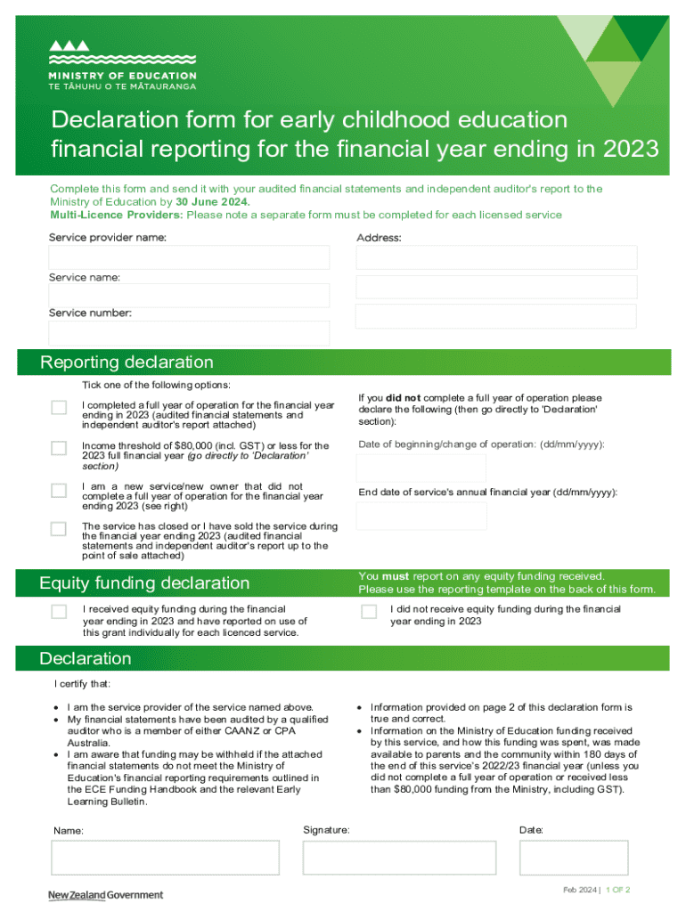 Fillable Online Declaration form for early childhood education ...