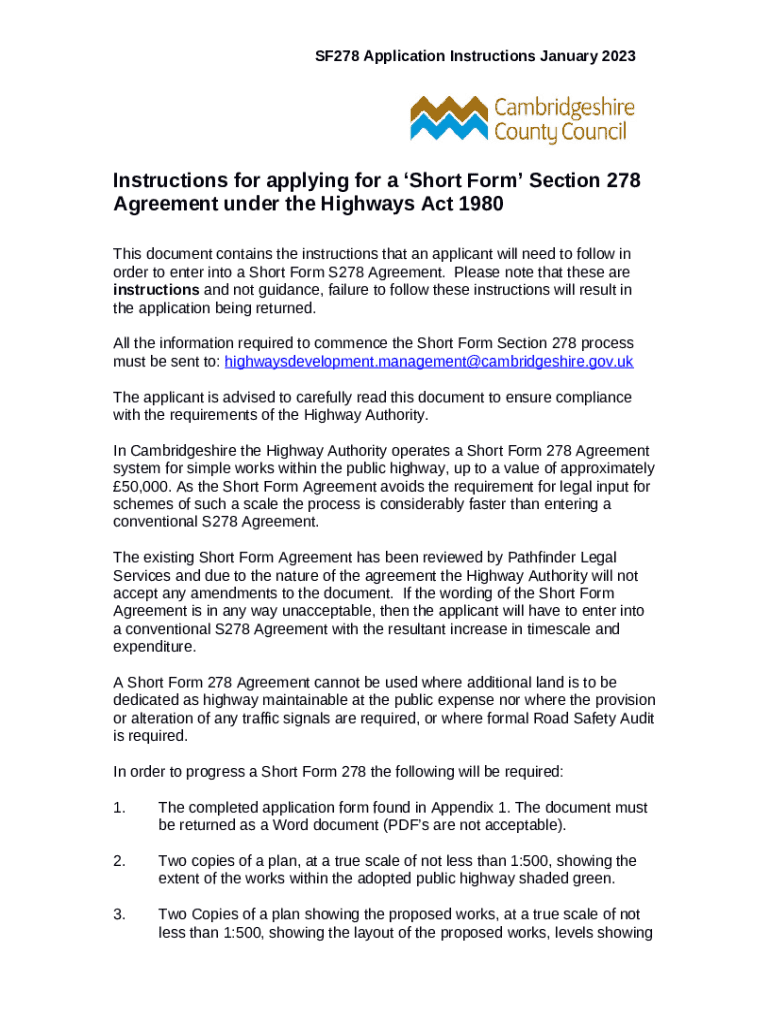 highways act 1980 section 278 agreement application Doc Template ...