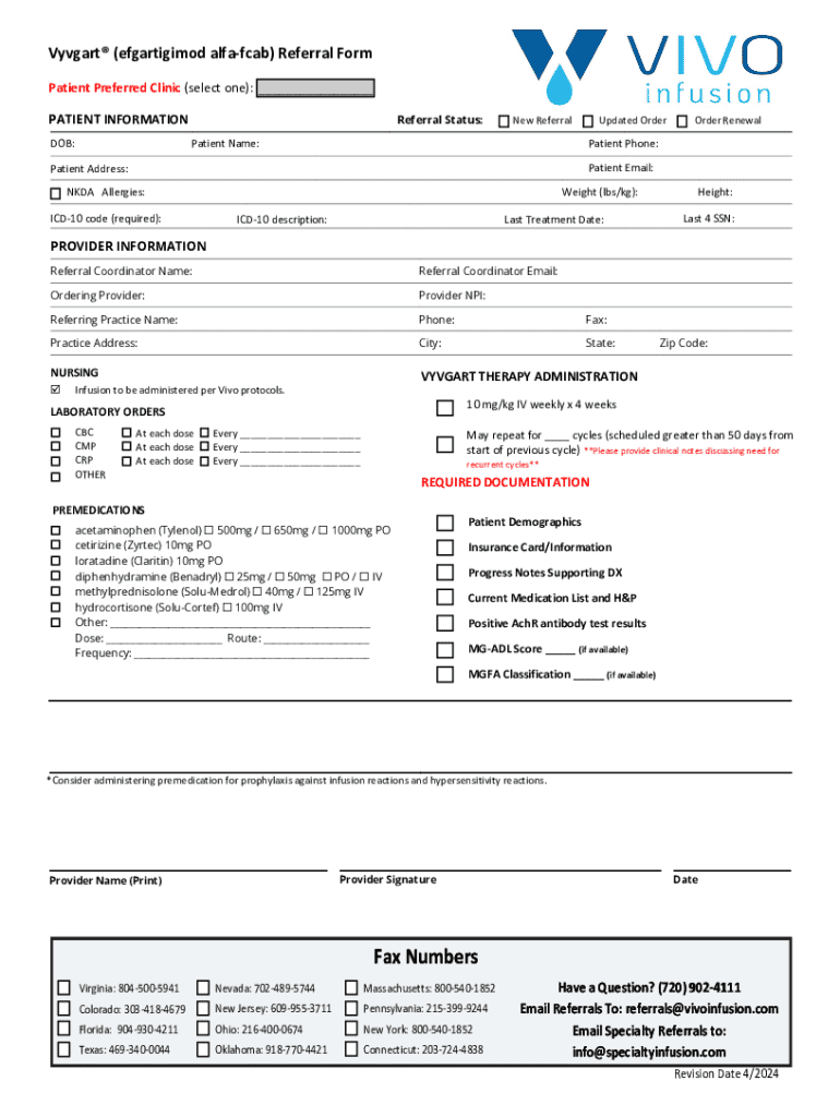 Fillable Online Efgartigimod alfa-fcab (Vyvgart) Patient Referral Form Fax Email Print - pdfFiller