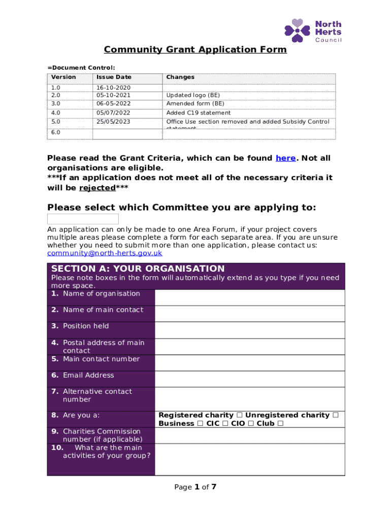Application for a Community Grant Doc Template | pdfFiller