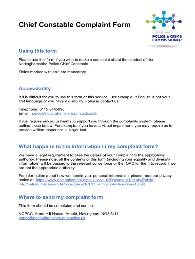 Fillable Online Chief Constable Complaint Form Fax Email Print - pdfFiller