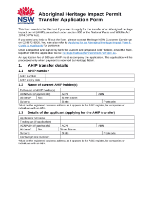Aboriginal Heritage Impact Permit Transfer Application - www environment nsw gov Doc Template ...