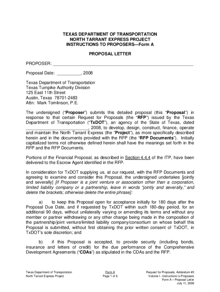 Fillable Online NTP RFP Addendum 3 ITP Forms. North Tarrant Express ...