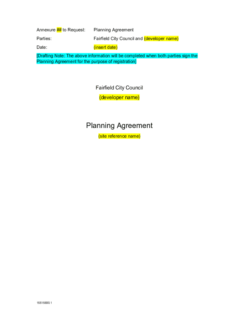 Fillable Online Draft Planning Agreement Template June 2023 Fax Email ...