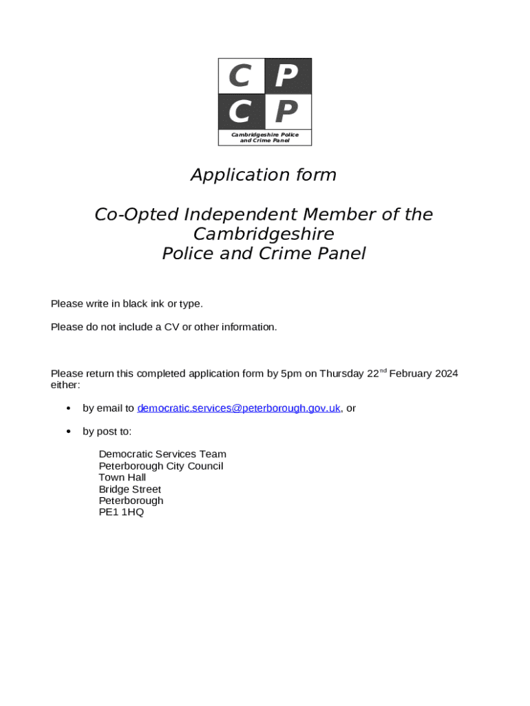 Application - Co-Opted Independent Member of the ... Doc Template | pdfFiller