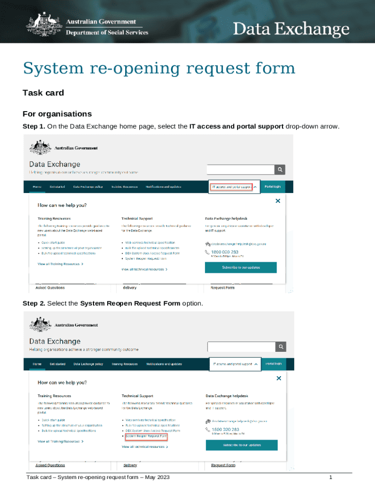 System Re-opening Request ... - dex dss gov Doc Template | pdfFiller