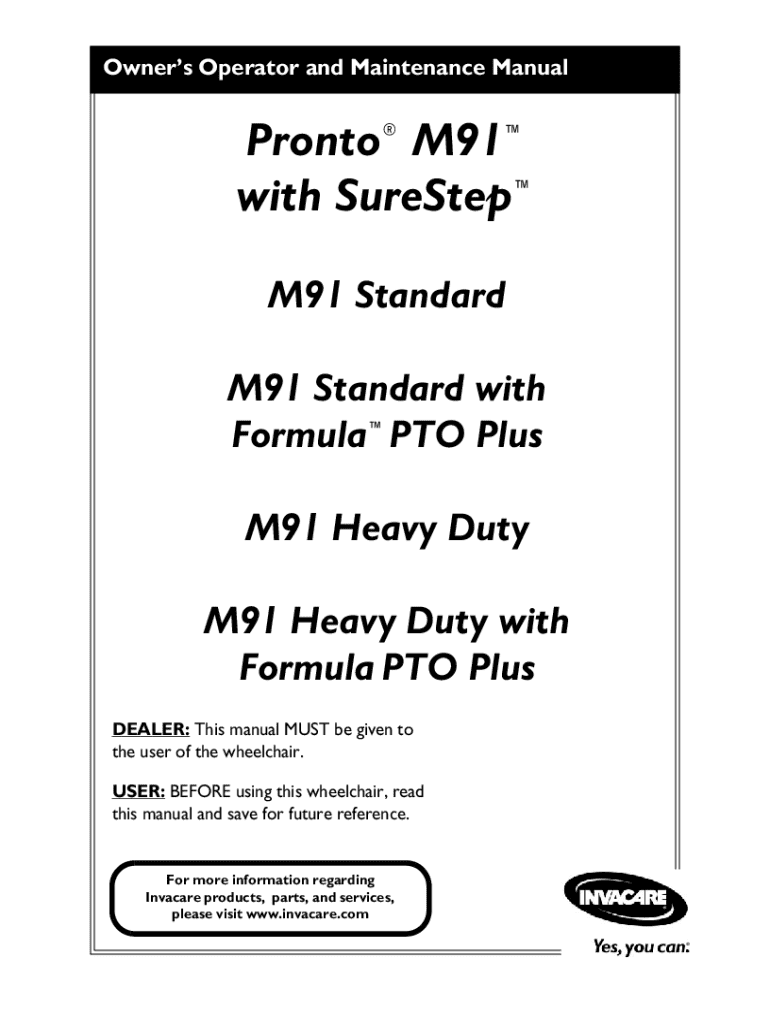 Fillable Online INVACARE PRONTO M91 SERVICE MANUAL Pdf Download Fax Email Print - pdfFiller
