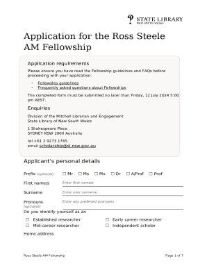 Application for the Ross Steele AM Fellowship. Ross Steele AM ...