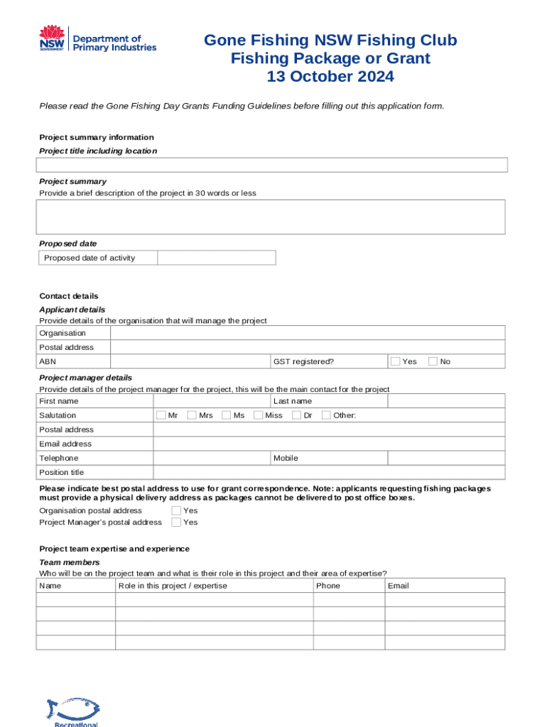 Recreational Fishing Trusts funding application ... Doc Template | pdfFiller
