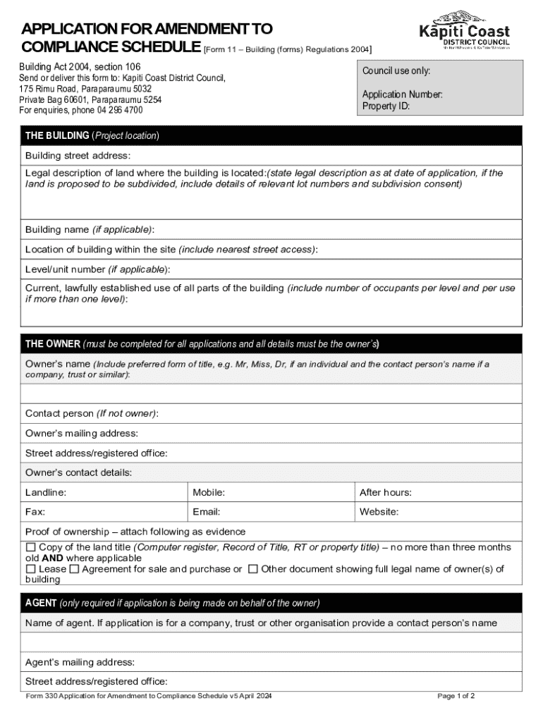 Fillable Online Form 330 Application for Amendment to Compliance ...