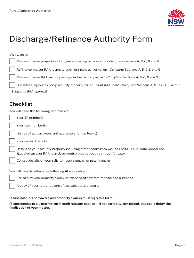 Fillable Online RAA Discharge or Refinance Authority Form Fax Email Print - pdfFiller