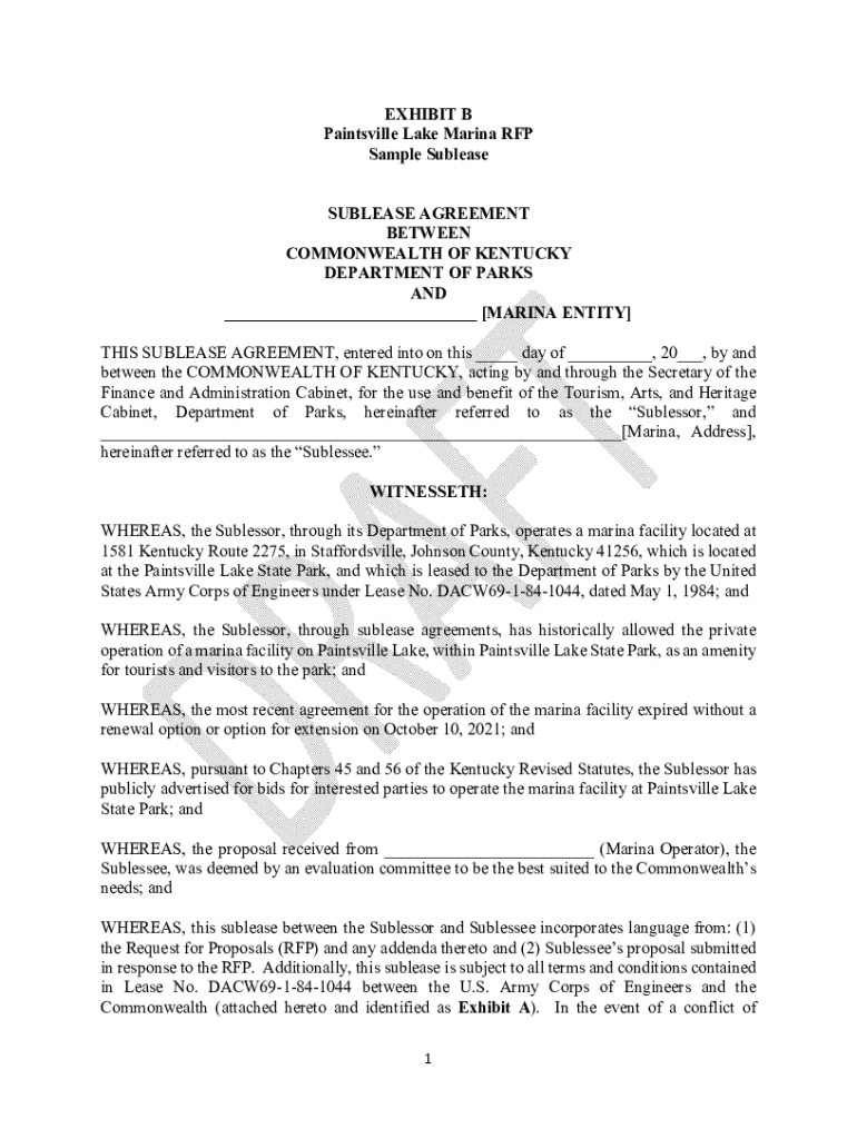Fillable Online finance ky Paintsville Lake Marina RFP - EXHIBIT B ...