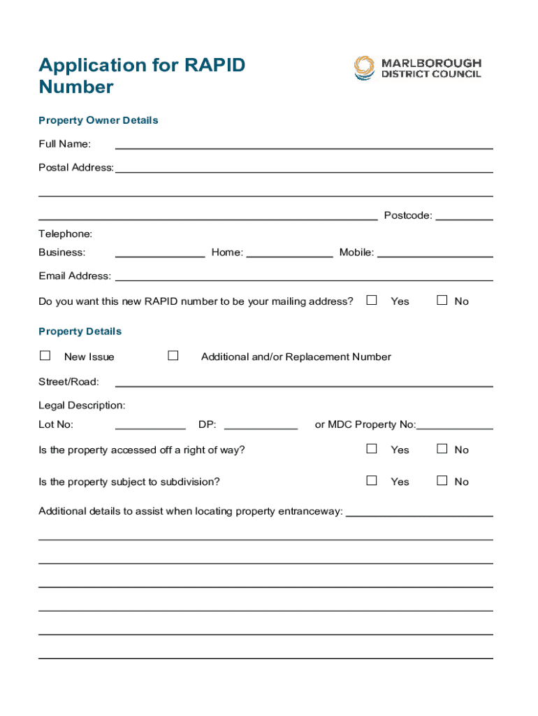 Fillable Online RAPID Number Request Application Fax Email Print ...