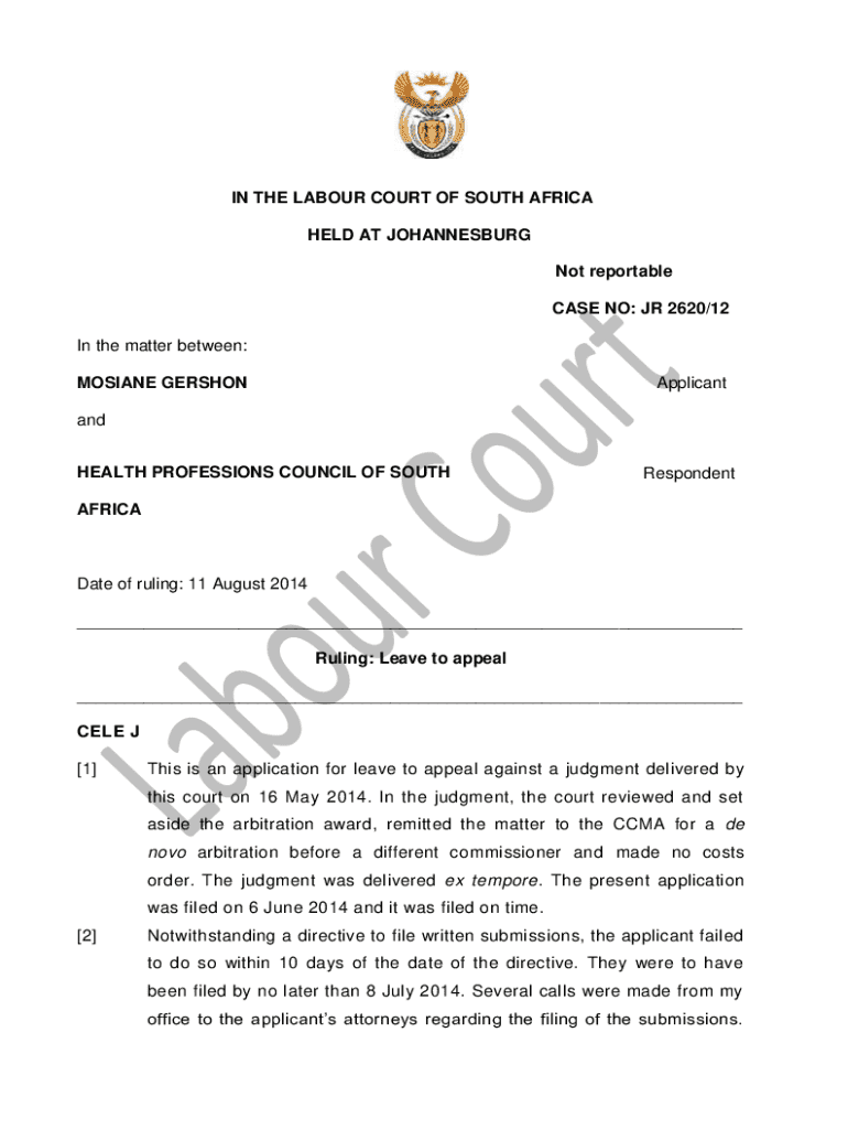 Fillable Online in the labour court of south africa - Johannesburg Fax ...