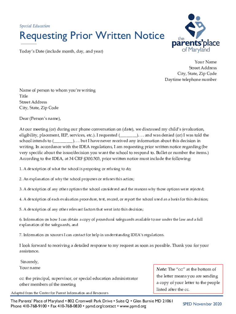 Fillable Online Sample Letter Requesting PRIOR Written Notice Fax Email ...