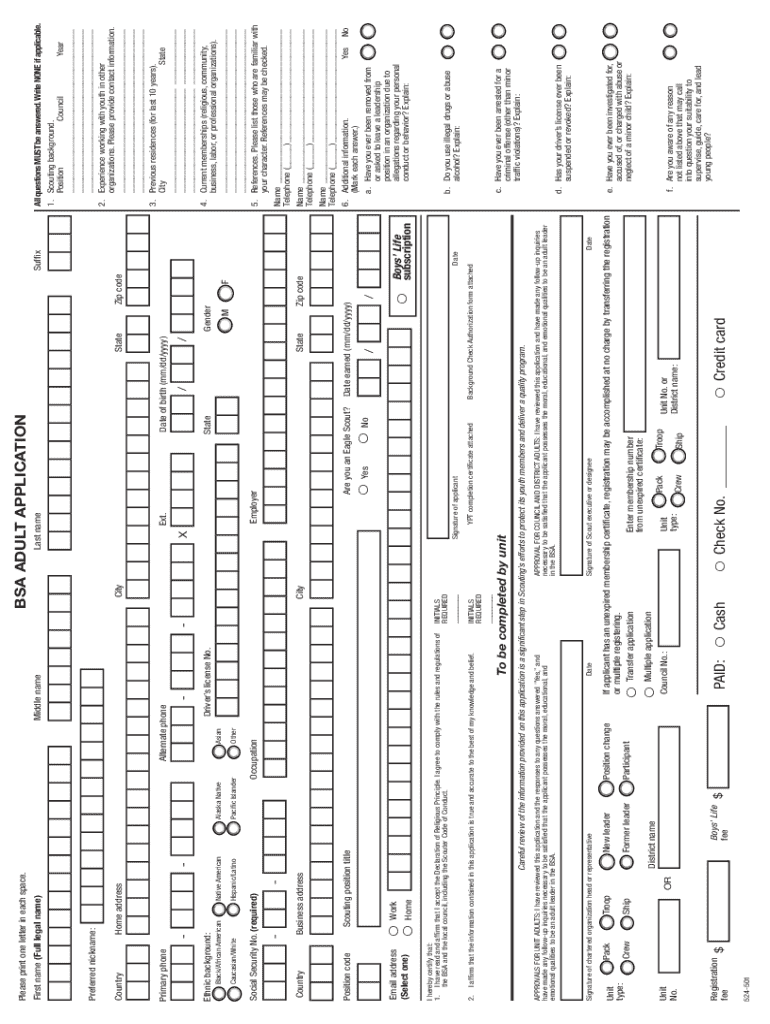 Fillable Online Who can sign for COR's Adult Application - Scouting ...