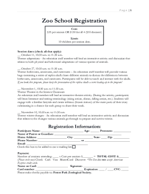 Fillable Online Zoo School Registration Fax Email Print - pdfFiller
