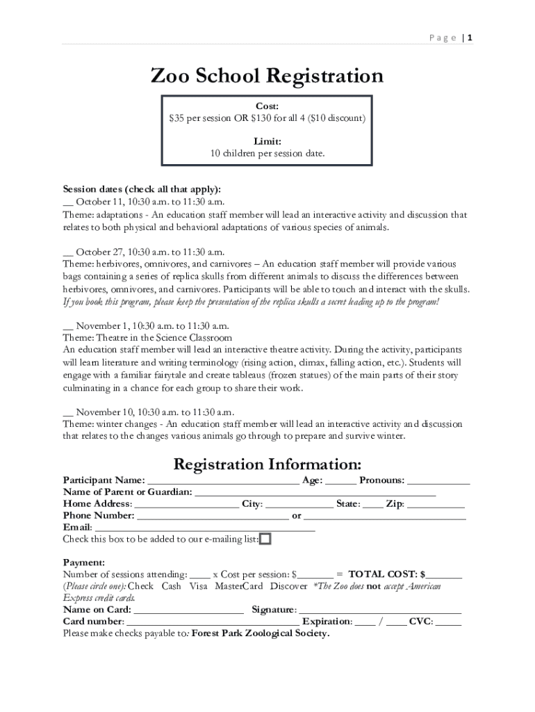 Fillable Online Zoo School Registration Fax Email Print - pdfFiller
