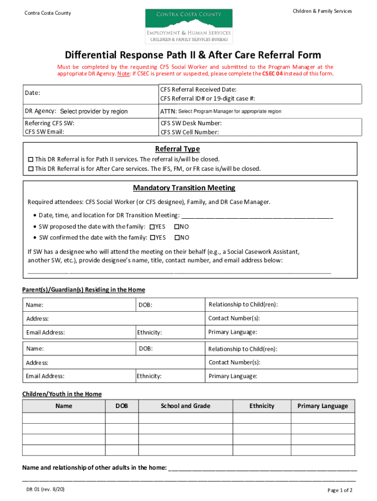 Fillable Online Differential Response Path II & After Care Referral ...