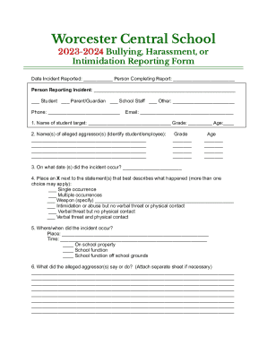 Fillable Online SafetyHarassment/Bullying Incident Report Form Fax ...
