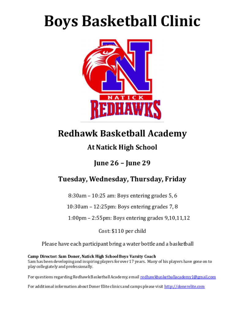 Fillable Online Natick High School (MA) Varsity Basketball Fax Email ...