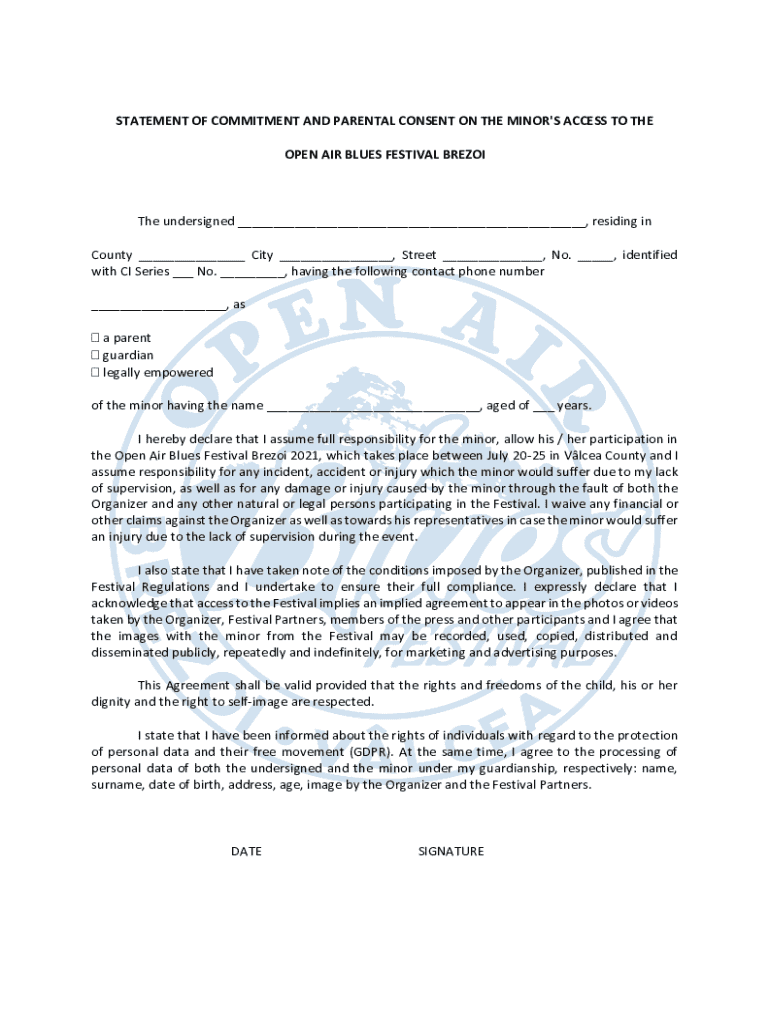 Fillable Online statement of commitment and parental consent on the ... Fax Email Print - pdfFiller