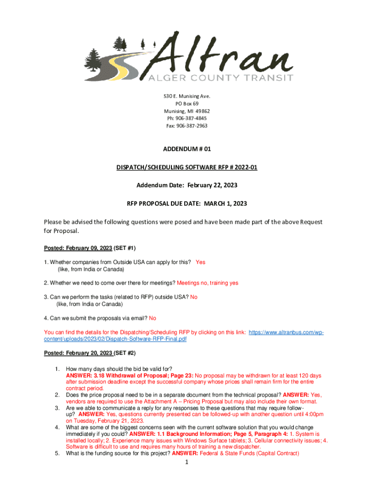 Fillable Online Request for Proposal for Dispatch/Scheduling Software ... Fax Email Print ...