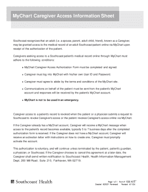 Fillable Online request for mychart caregiver access authorization form ...