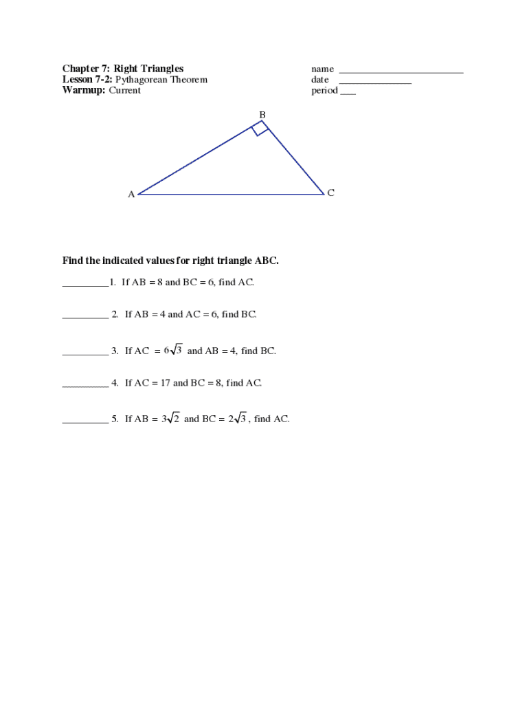 Fillable Online Right Triangles name Lesson 7-2 ... Fax Email Print - pdfFiller