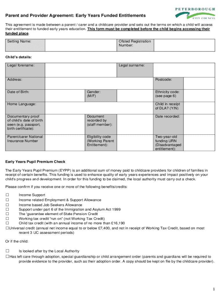 Fillable Online Parent and Provider Agreement: 2, 3 & 4-year-old free ... Fax Email Print ...