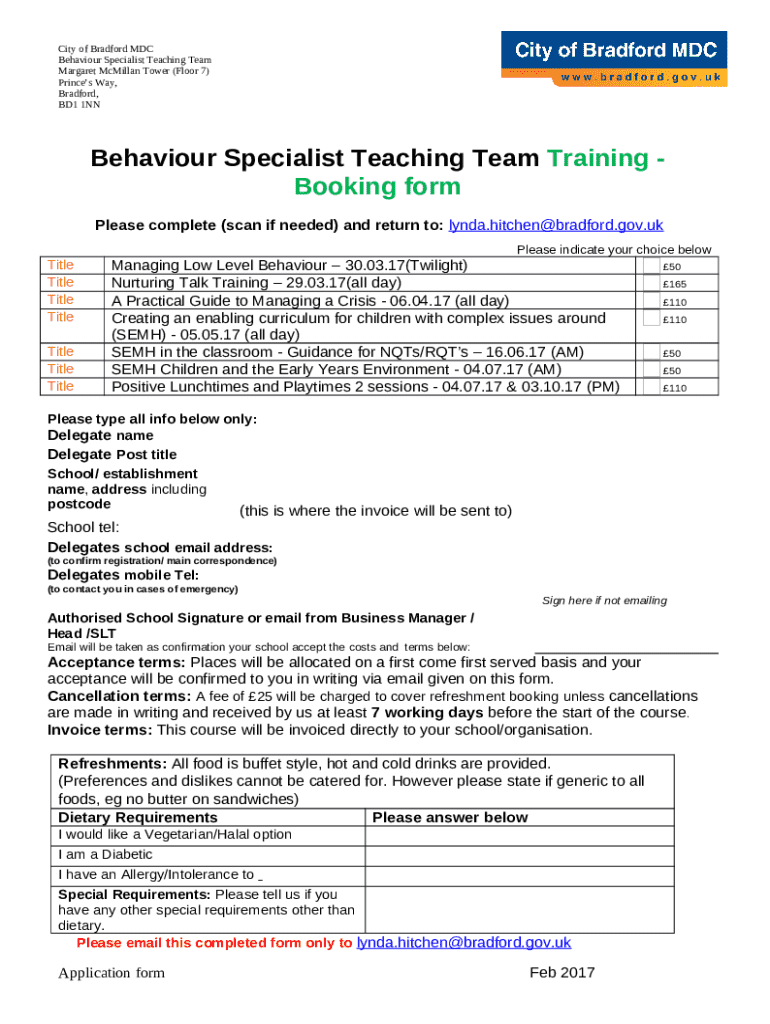 Behaviour Specialist Teaching Team Training - Booking - bso bradford ...
