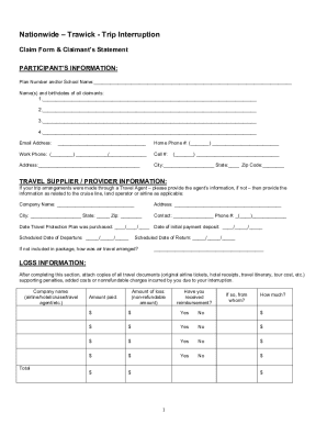 Fillable Online Trip Interruption Claim Form & Claimant's Statement Fax ...