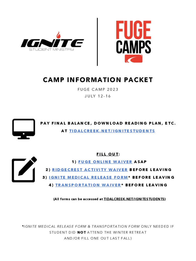 Fillable Online Forms & Checklists - FUGE Camps - Lifeway Fax Email ...