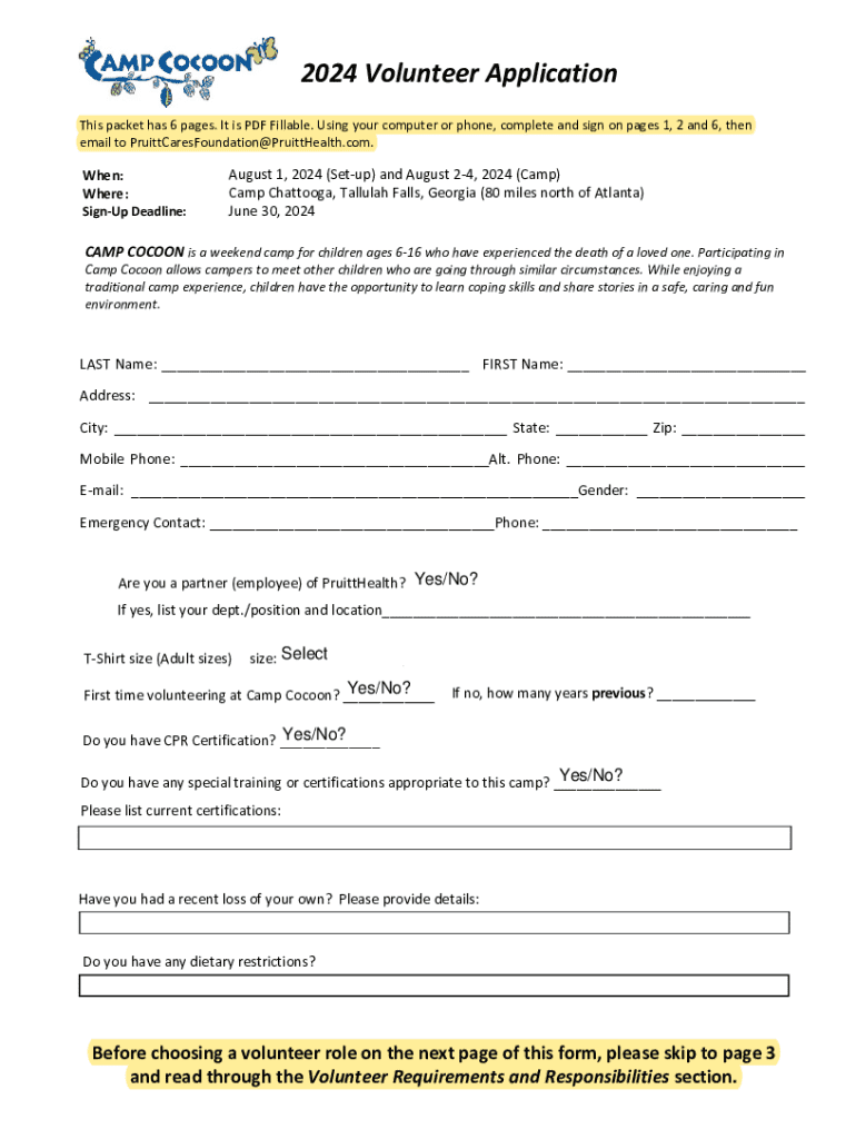 Fillable Online 2024 Summer Teen Volunteer Application Packet Fax Email ...