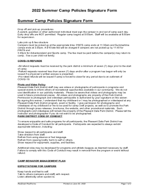 Fillable Online 2022 Summer Camp Policies Signature Form. Created with ...