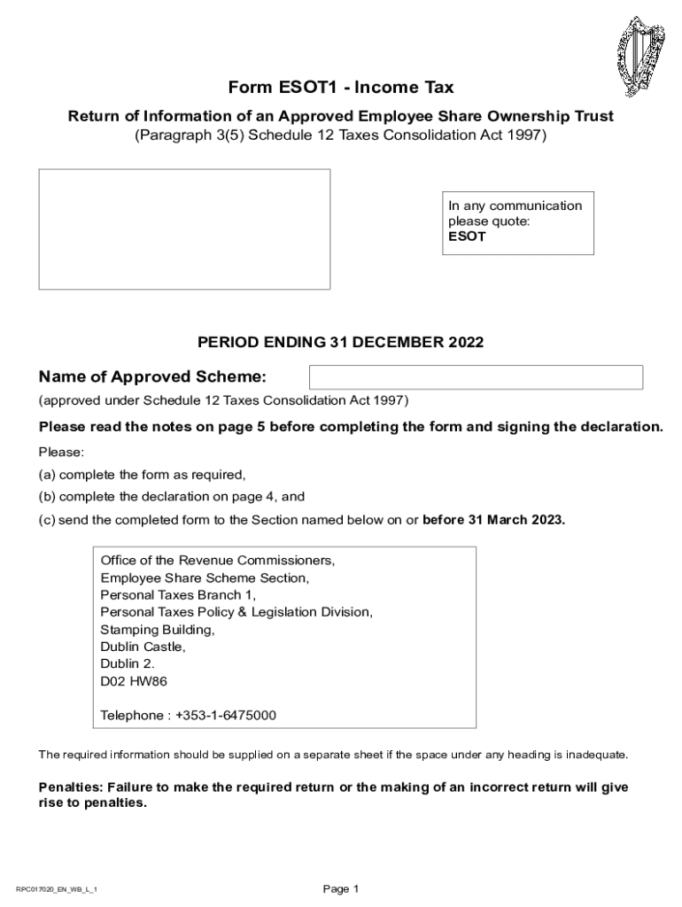 Fillable Online Form ESOT1 - Income Tax - Return of Information of an ...