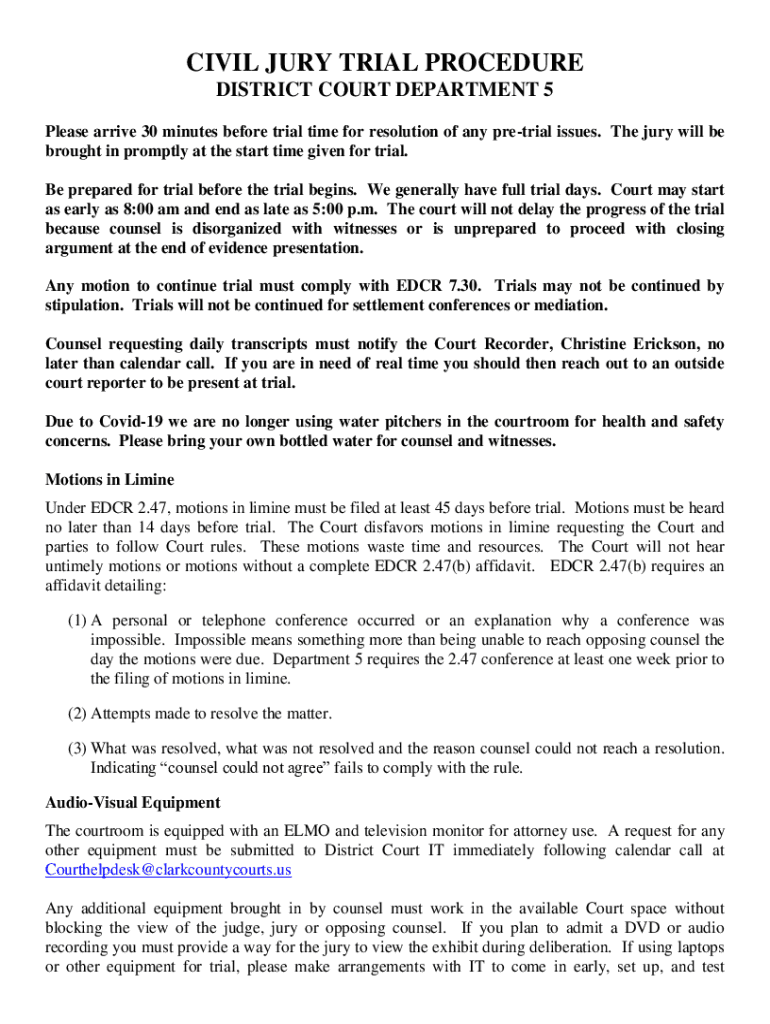 Fillable Online civil jury trial procedure - district court department 5 Fax Email Print - pdfFiller