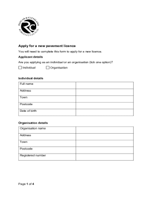 Fillable Online Pavement Licence application form and guidance notes ...