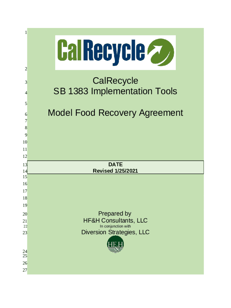 Model Edible Food Recovery Agreement - CalRecycle Doc Template | pdfFiller