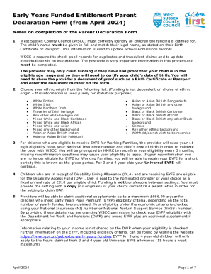 Fillable Online Early Years Funded Entitlement Parent Declaration Form ...